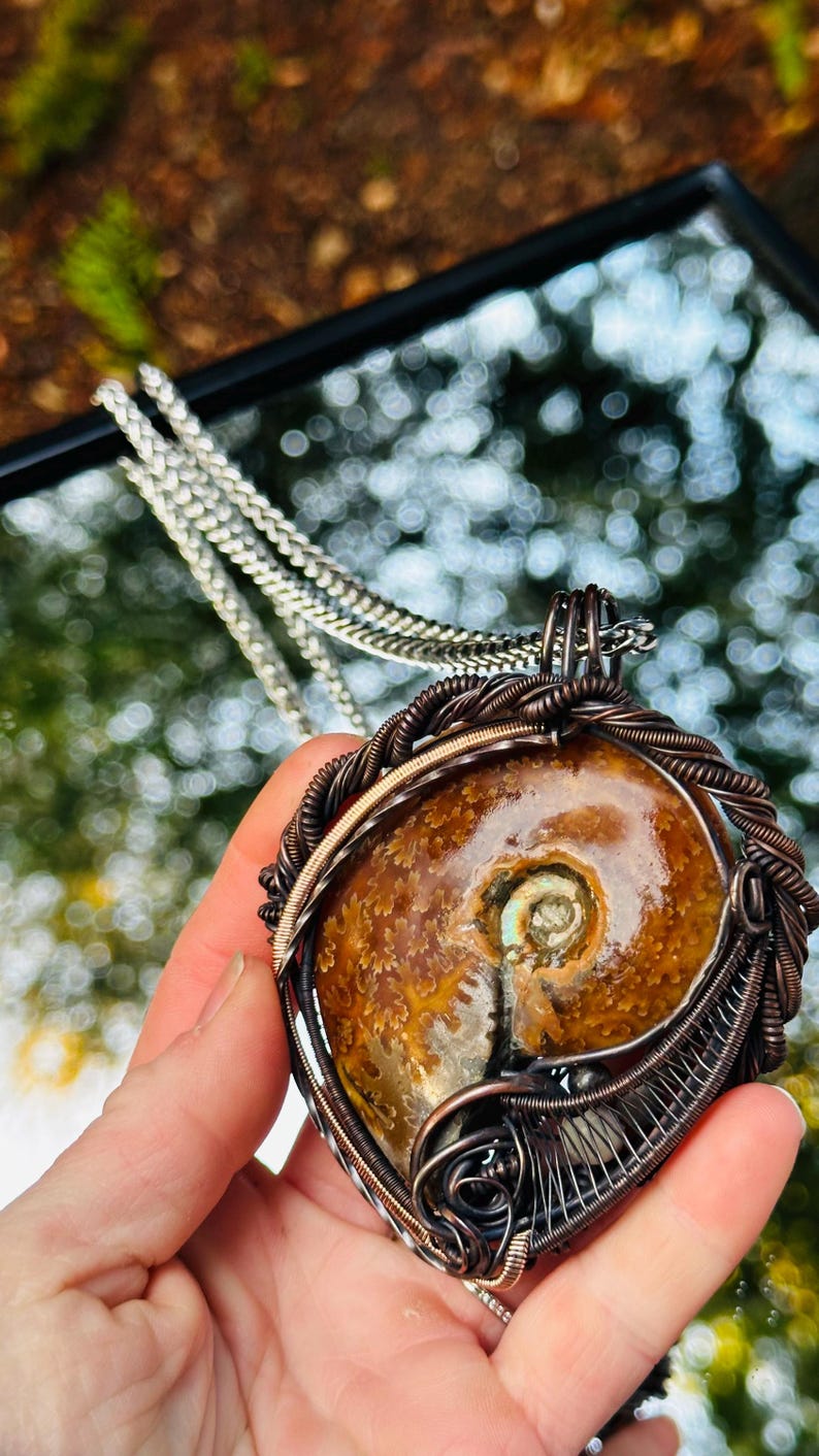 Ammonite Pendant in Copper & Rose Gold With Yooperlite Hackmanite ...