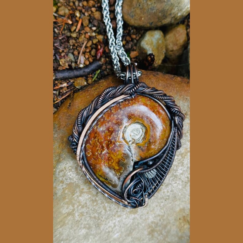 Ammonite Pendant in Copper & Rose Gold With Yooperlite - Hackmanite ...