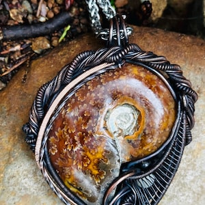 Ammonite Pendant in Copper & Rose Gold With Yooperlite - Hackmanite ...