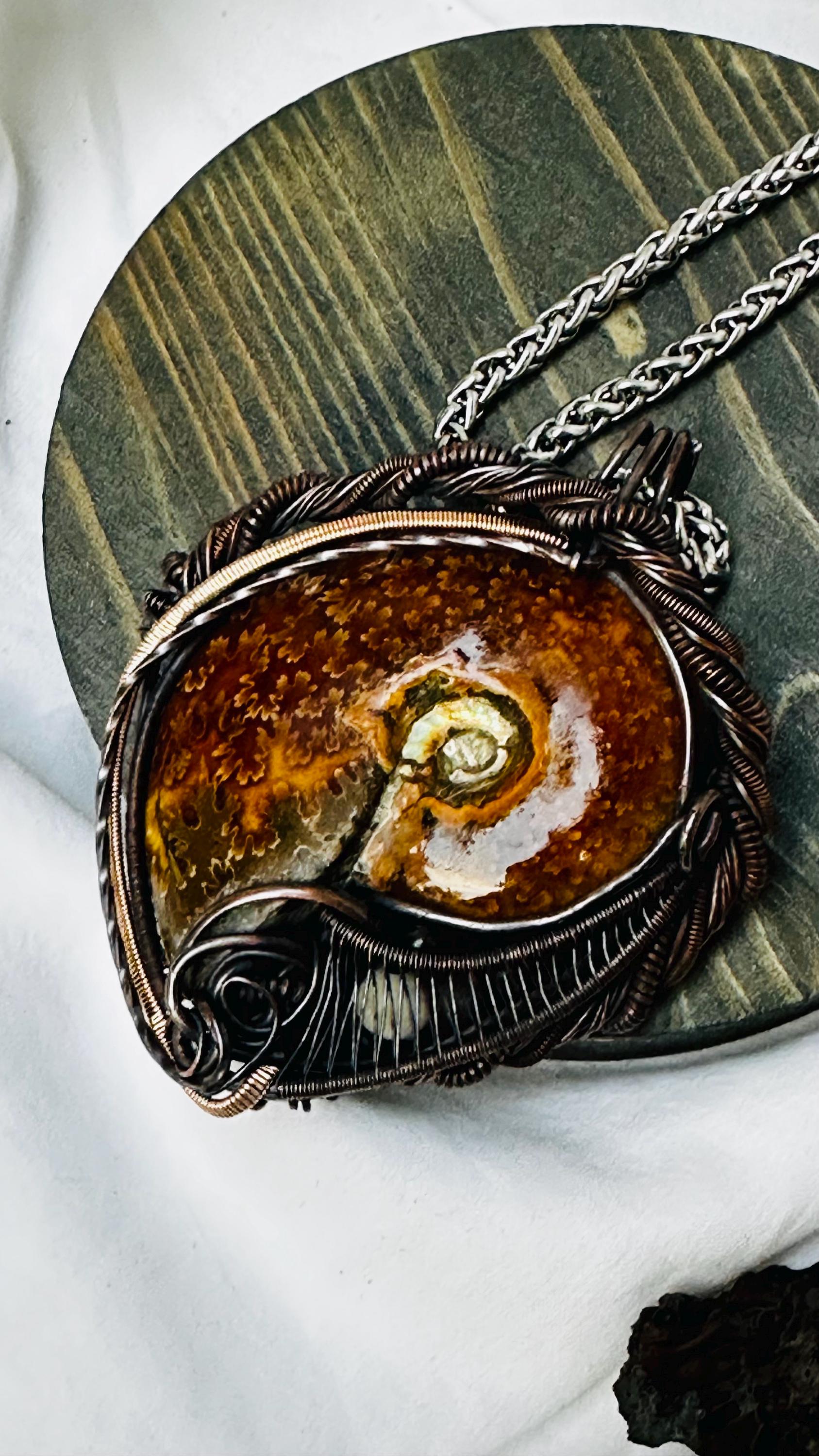 Ammonite Pendant in Copper & Rose Gold With Yooperlite - Hackmanite ...