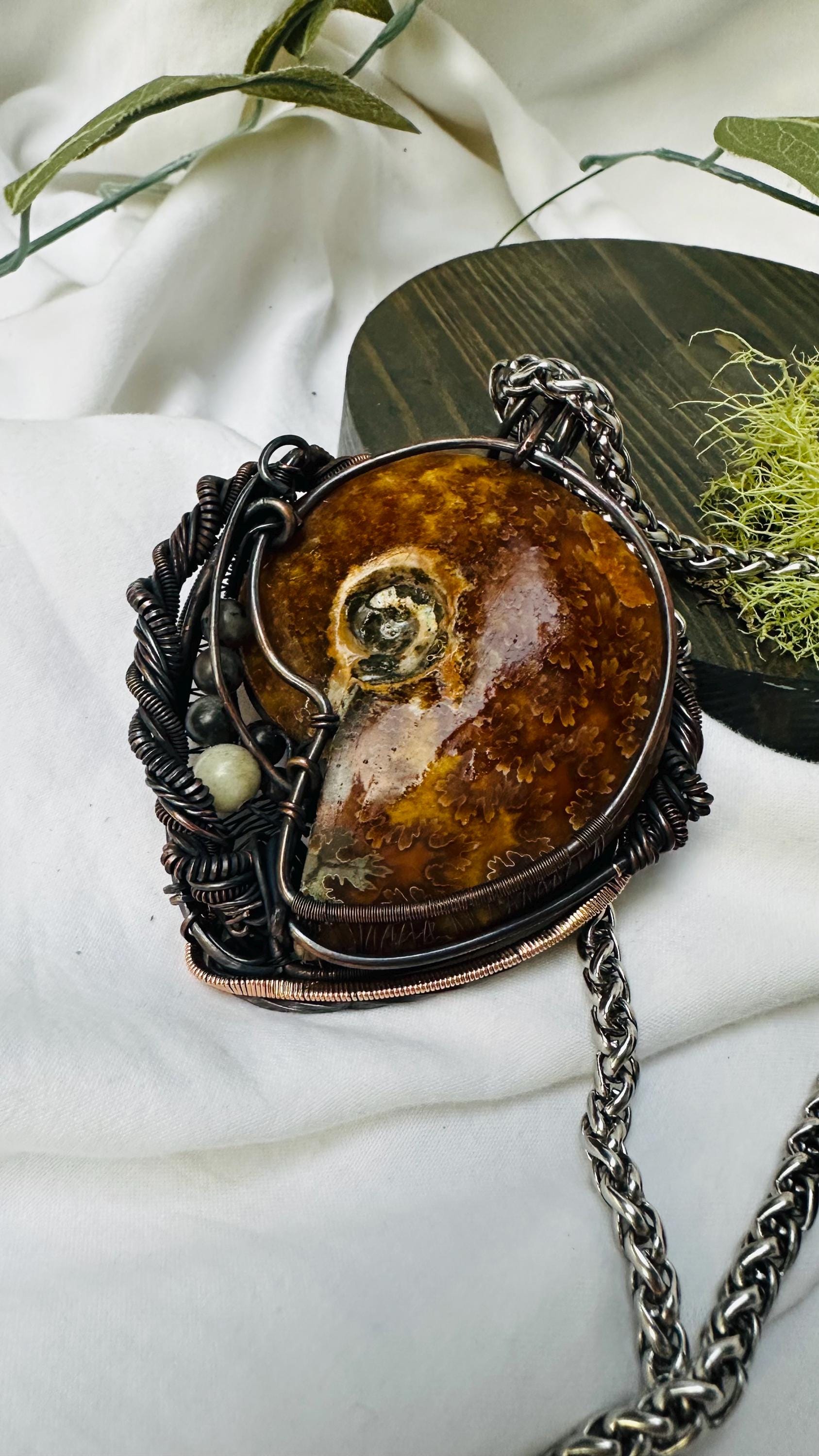 Ammonite Pendant in Copper & Rose Gold With Yooperlite - Hackmanite ...