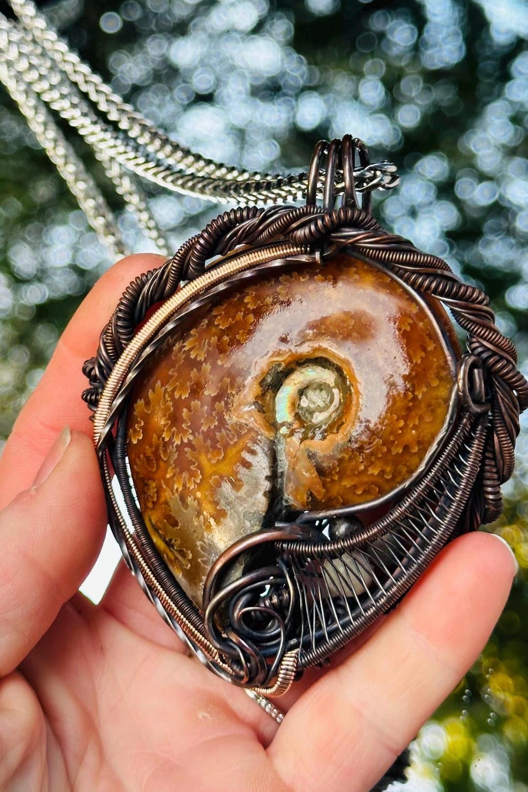 Divine Masculine | Ammonite Wire Wrapped Pendant | Copper & Rose Gold ...