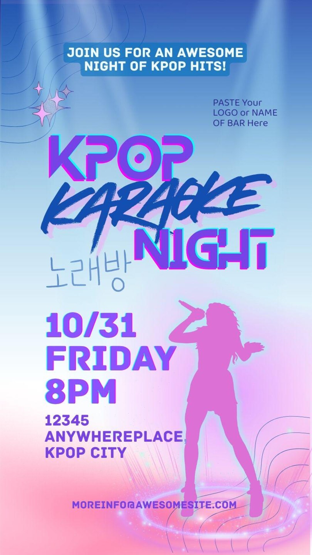 Kpop Karaoke Night Invitation (lite Vers) Editable Canvapro Template in ...
