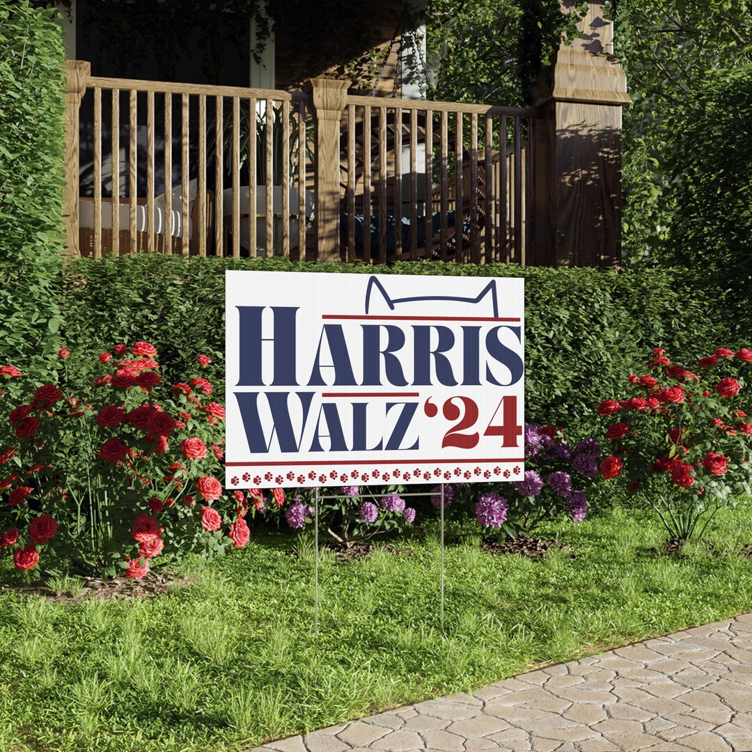 Harris & Waltz 2024 Lawn Sign With Cat Ears and Paw Prints Custom ...