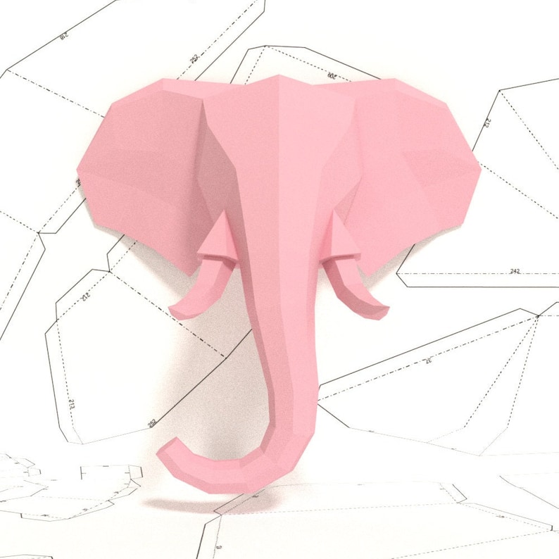 Elephant Head Wall Trophy Papercraft Template Origami PDF - Etsy