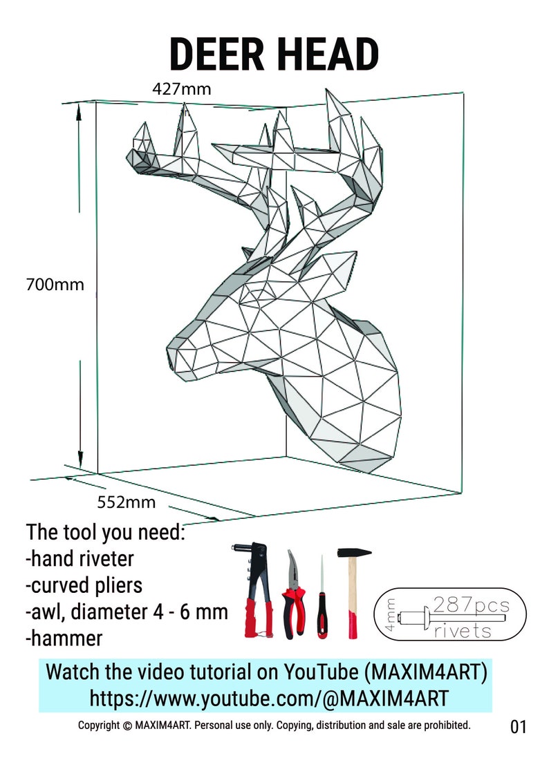 Metal Deer Head Without Welding. DXF Laser Cutting Template. Wall ...