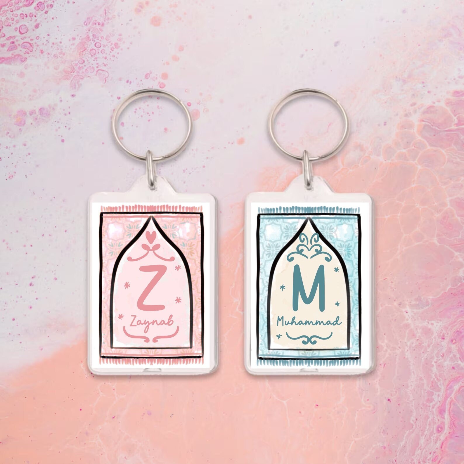 Personalized Islamic Kids Keyring: Hand-drawn Initial, Eid Gift - Etsy