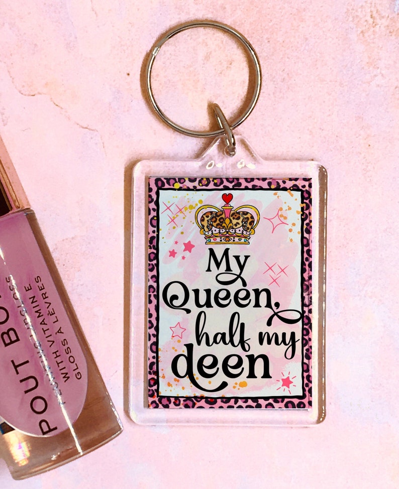 Queen Half My Deen Keychain, Muslim Wife Keyring, Funny Wife Accessory ...