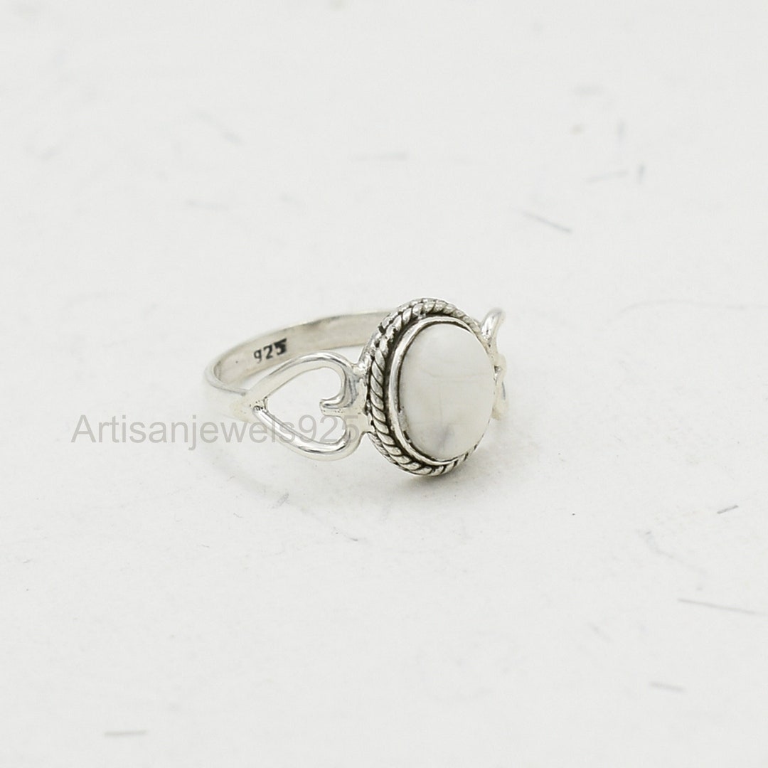 White Howlite Ring, 925 Sterling Silver, Statement Ring, 7x9 Mm Oval ...