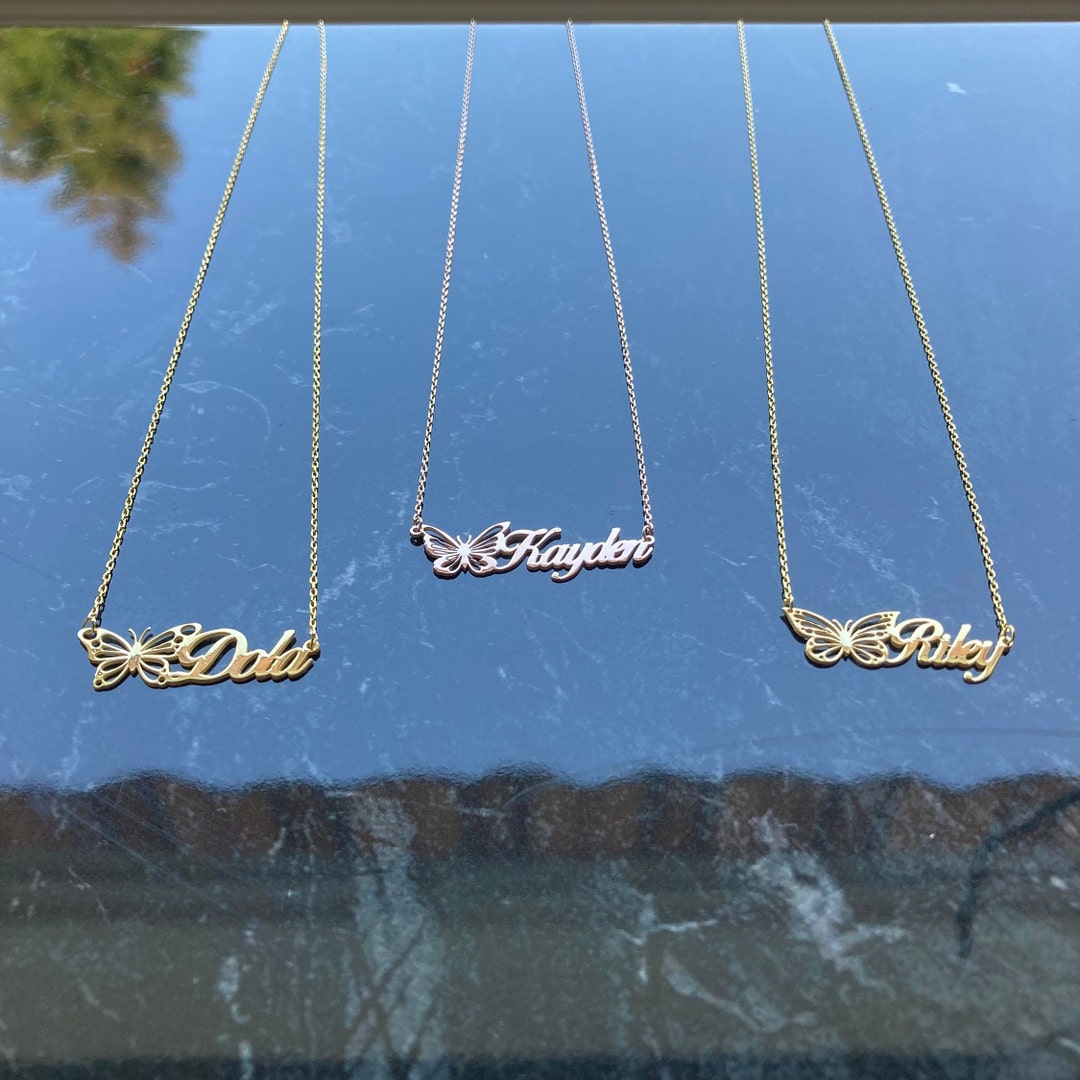 Buy Name Necklace With Butterfly Dainty Butterfly Necklace Online in ...