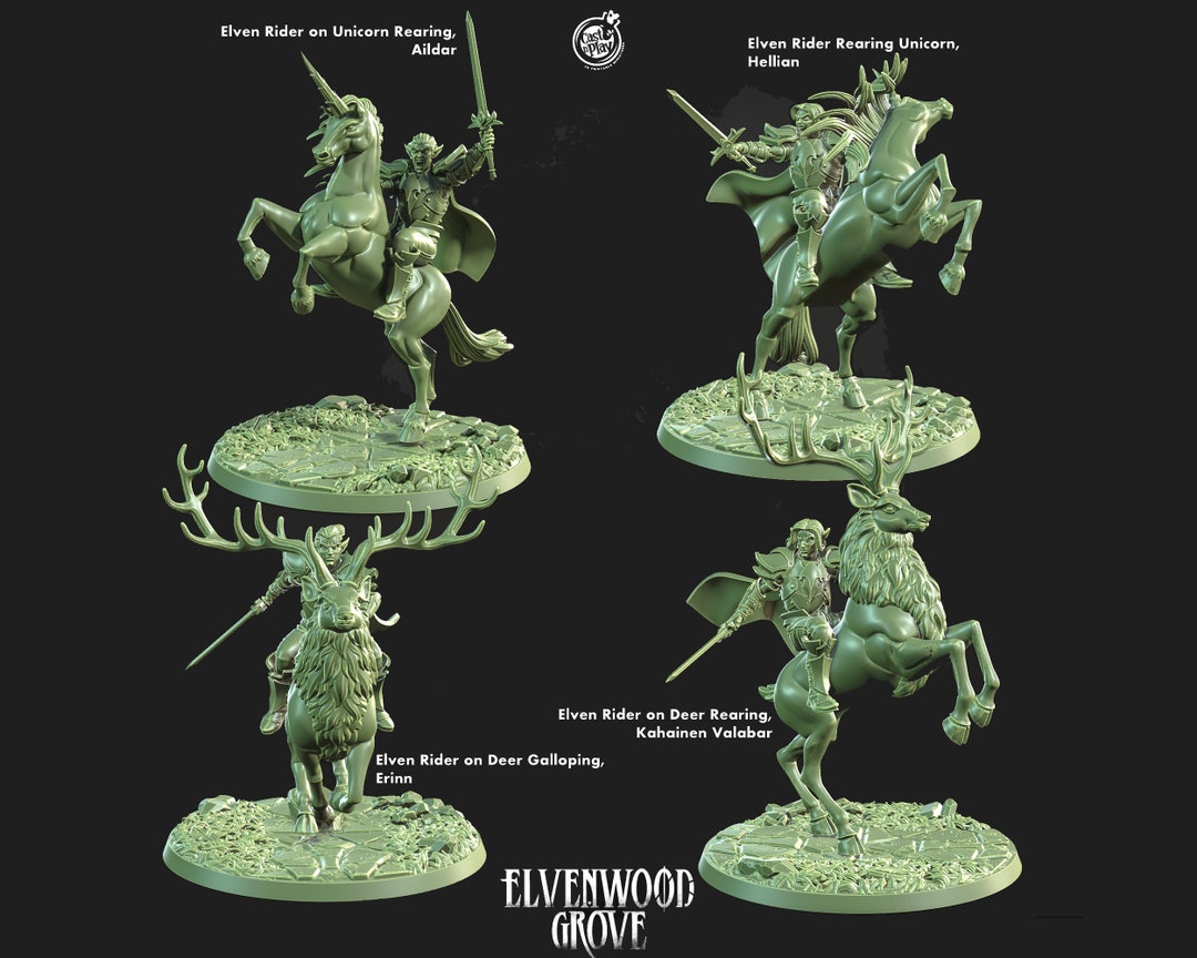 Elven Cavalry Miniature Set Elven Mystwood Riders Figure Pack Unicorn ...