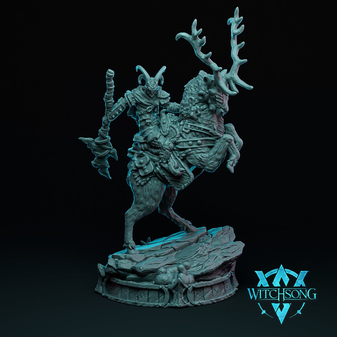 Faun Barbarian on Deer Miniature | Stag Riding Satyr Fighter Figure ...