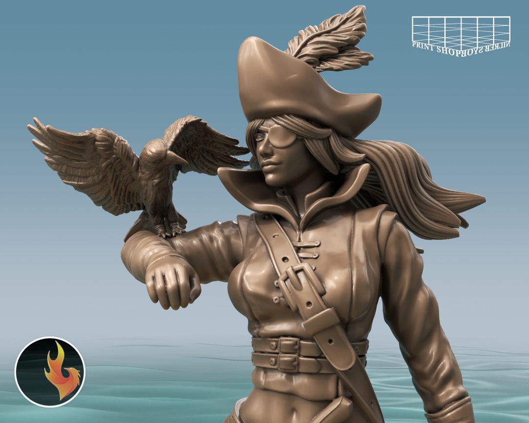 Pirate With Companion Raven Miniature | Female Pirate Ranger Miniature ...