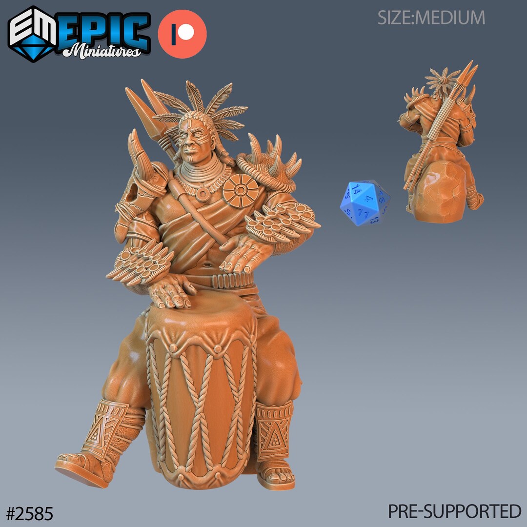 War Drummer Miniature Tribe Champion With Drums Miniature for D&D 5e ...
