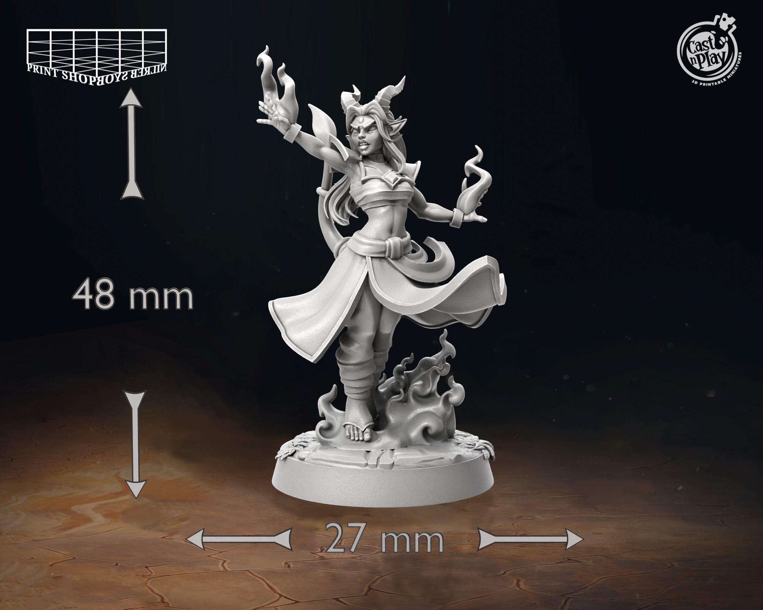 Tiefling Sorceress Miniature Set | Female Demonic Warlock Figure Pack ...