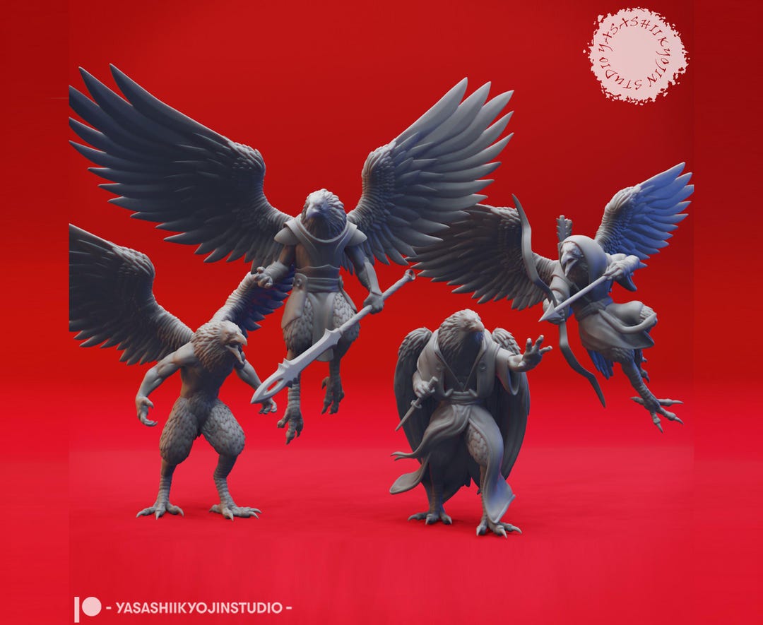 Wereraven Fighter Squad Miniature Set | Raven Humanoid Character Figure ...