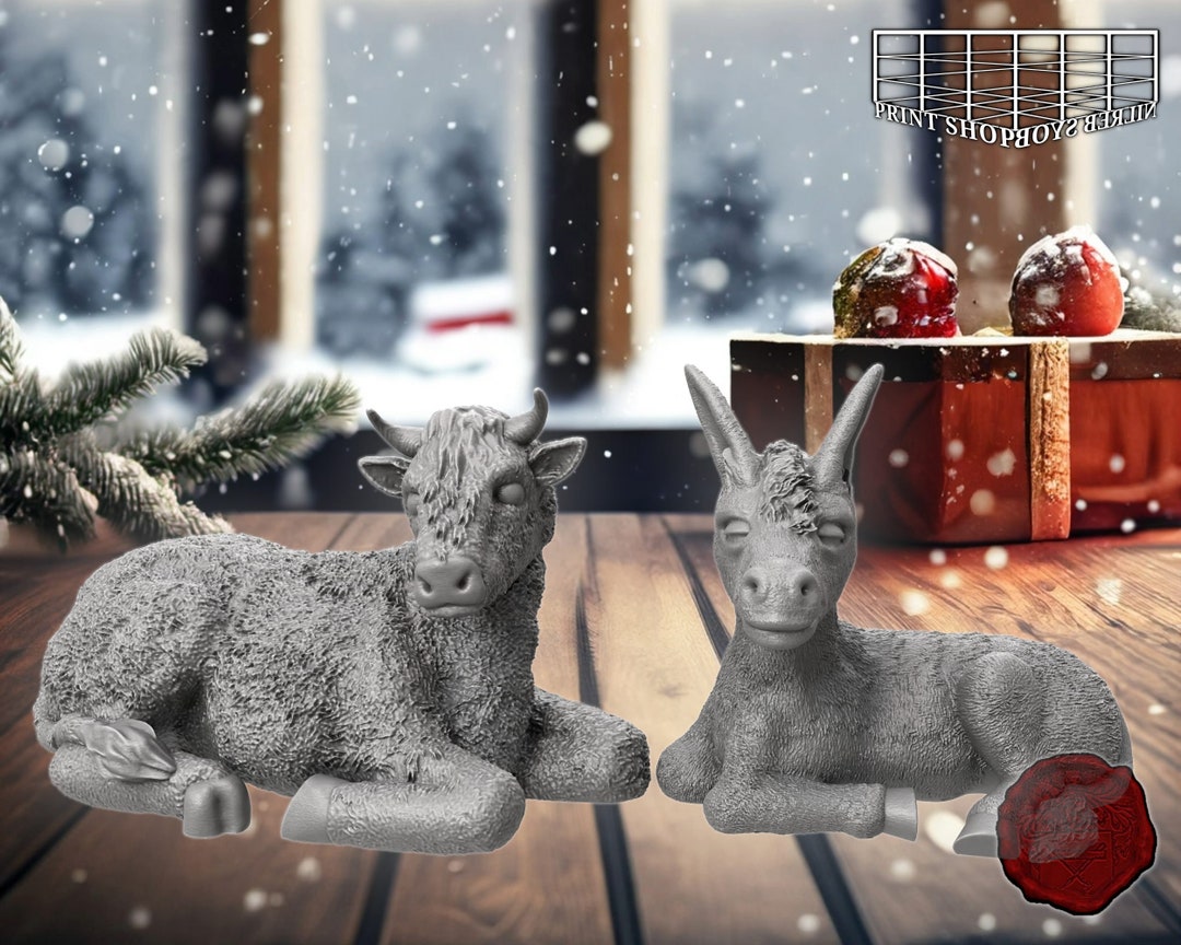 Ox and Donkey Christmas Story Miniature Set | Ox and Donkey Pack | 3D ...