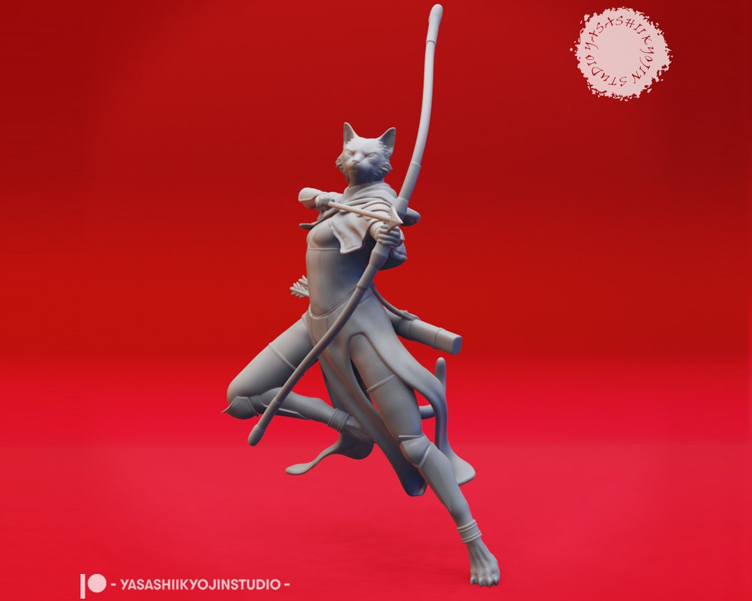 Cat People Archer Miniature | Female Cat Folk Ranger Miniature | Heroic ...