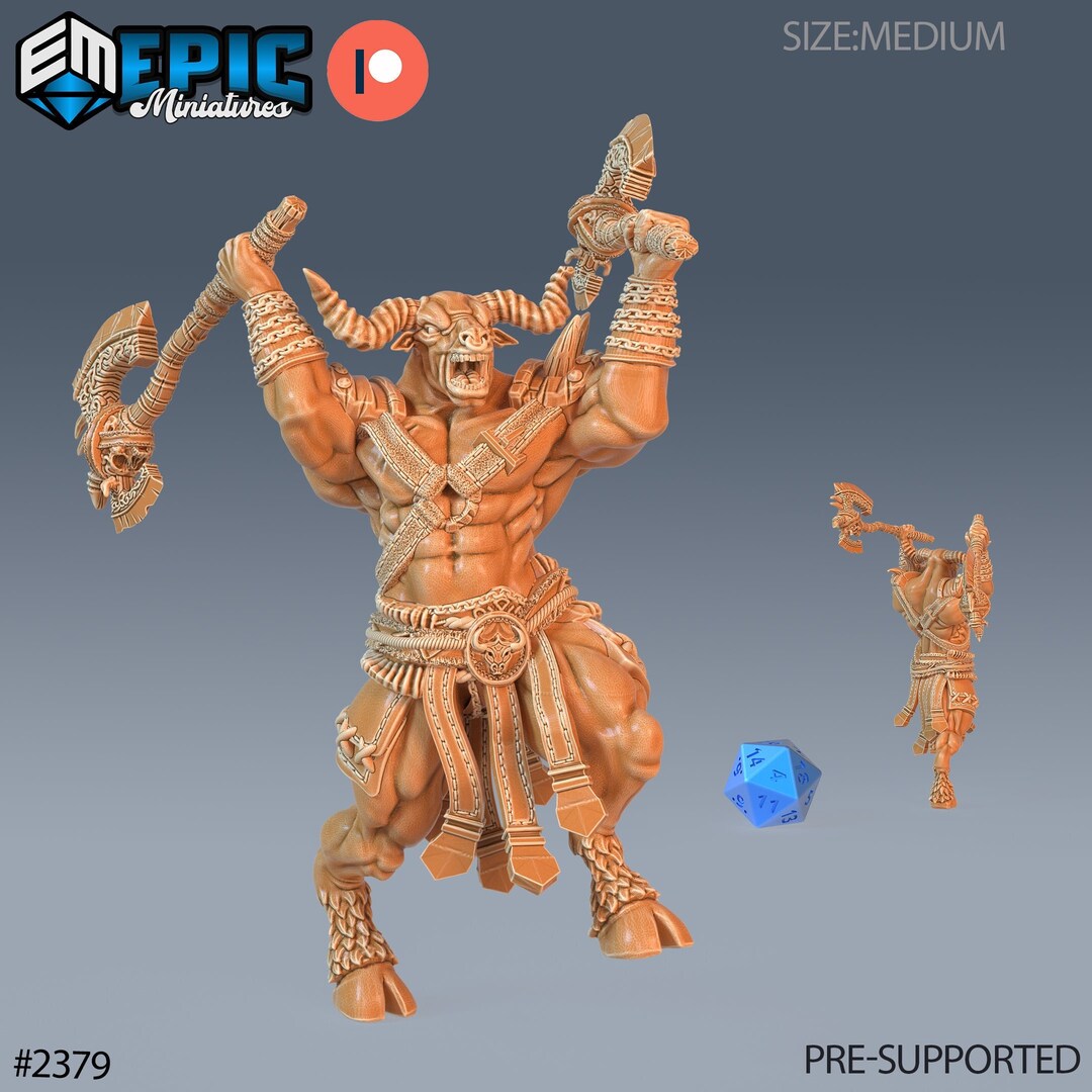 Minotaur Miniature Minotaur Miniature With Axes for D&D 5e, Pathfinder ...