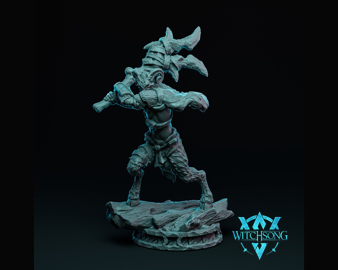 Attacking Faun Barbarian Miniature | Satyr Berserk Figure | for D&D 5e ...