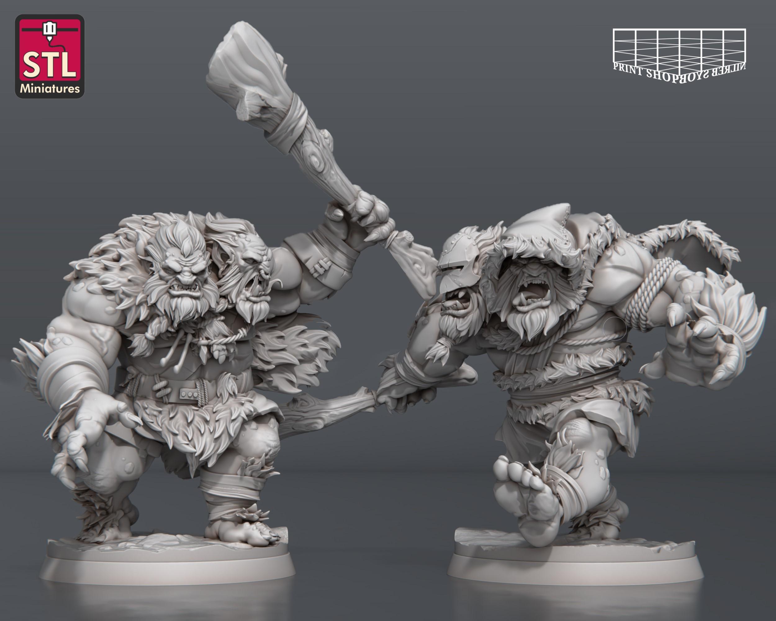 Two-headed Troll Beast Miniature Set | Attacking Ettin Trolls Figure ...
