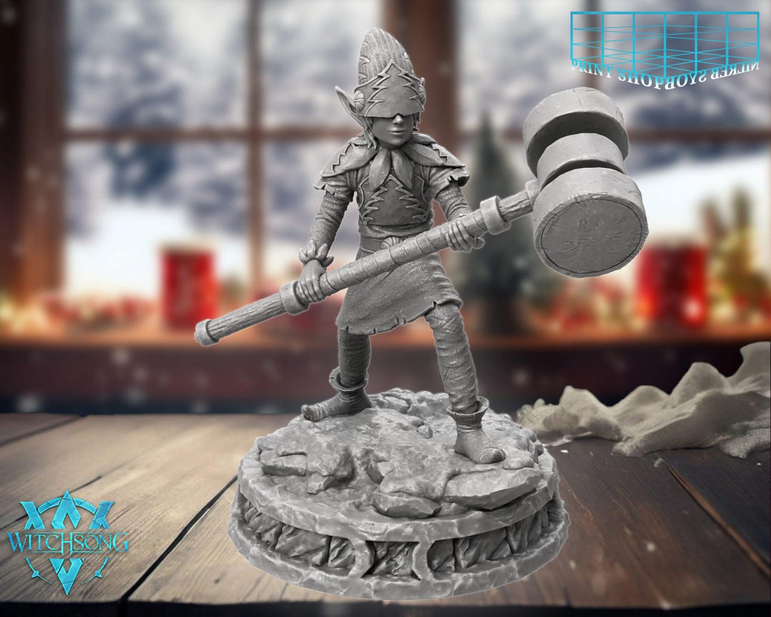 Christmas Elf Fighter With Hammer Miniature | Enchanted Elf Figure ...