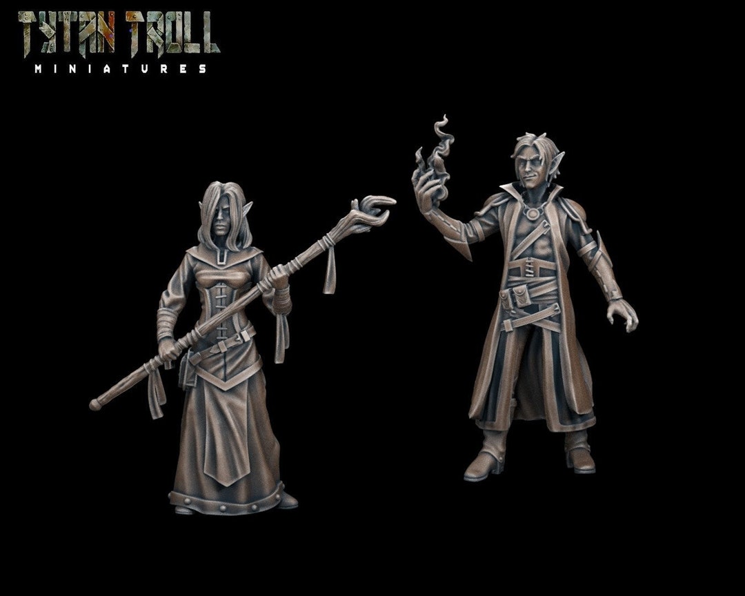 Elf Wizard Miniature Set Male and Female Elven Mage Figure Pack for D&D ...