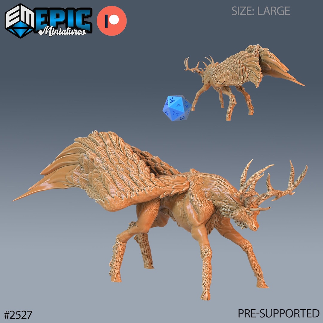 Attacking Flying Deer Miniature Winged Deer Attacking Miniature for D&D ...