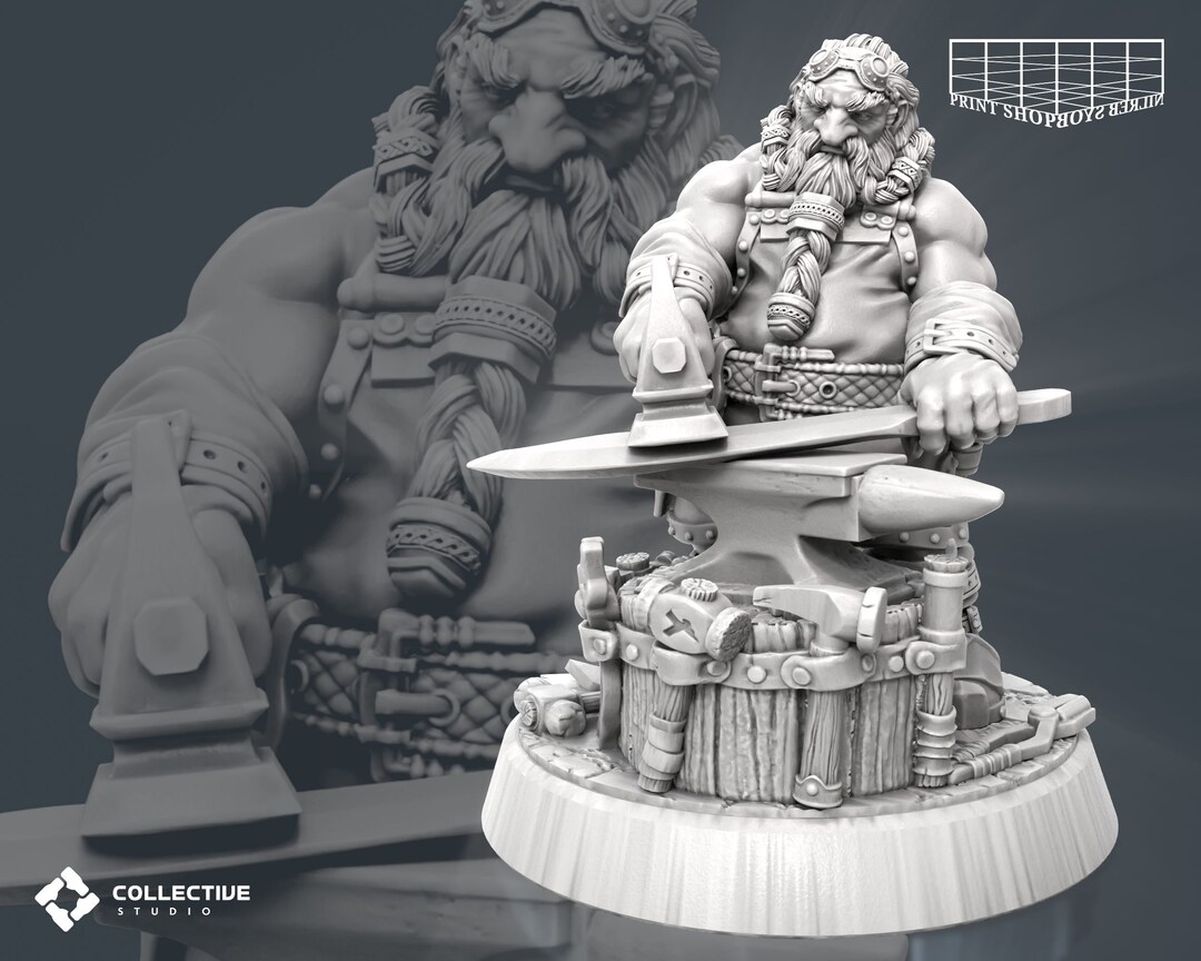 Dwarf Weaponsmith Miniature Dwarven Blacksmith Figure Townsfolk Npcs ...