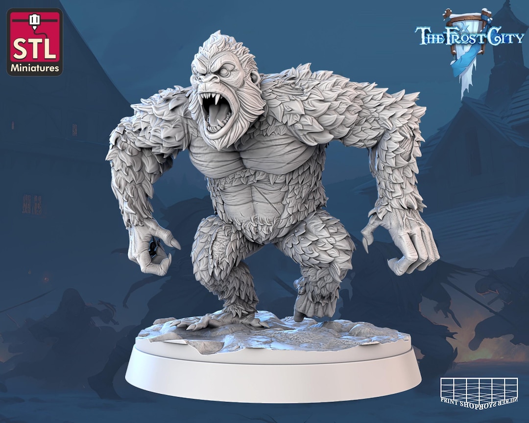 Roaring Gorilla Miniature Raging Snow Ape Figure Arctic Monster Frost ...
