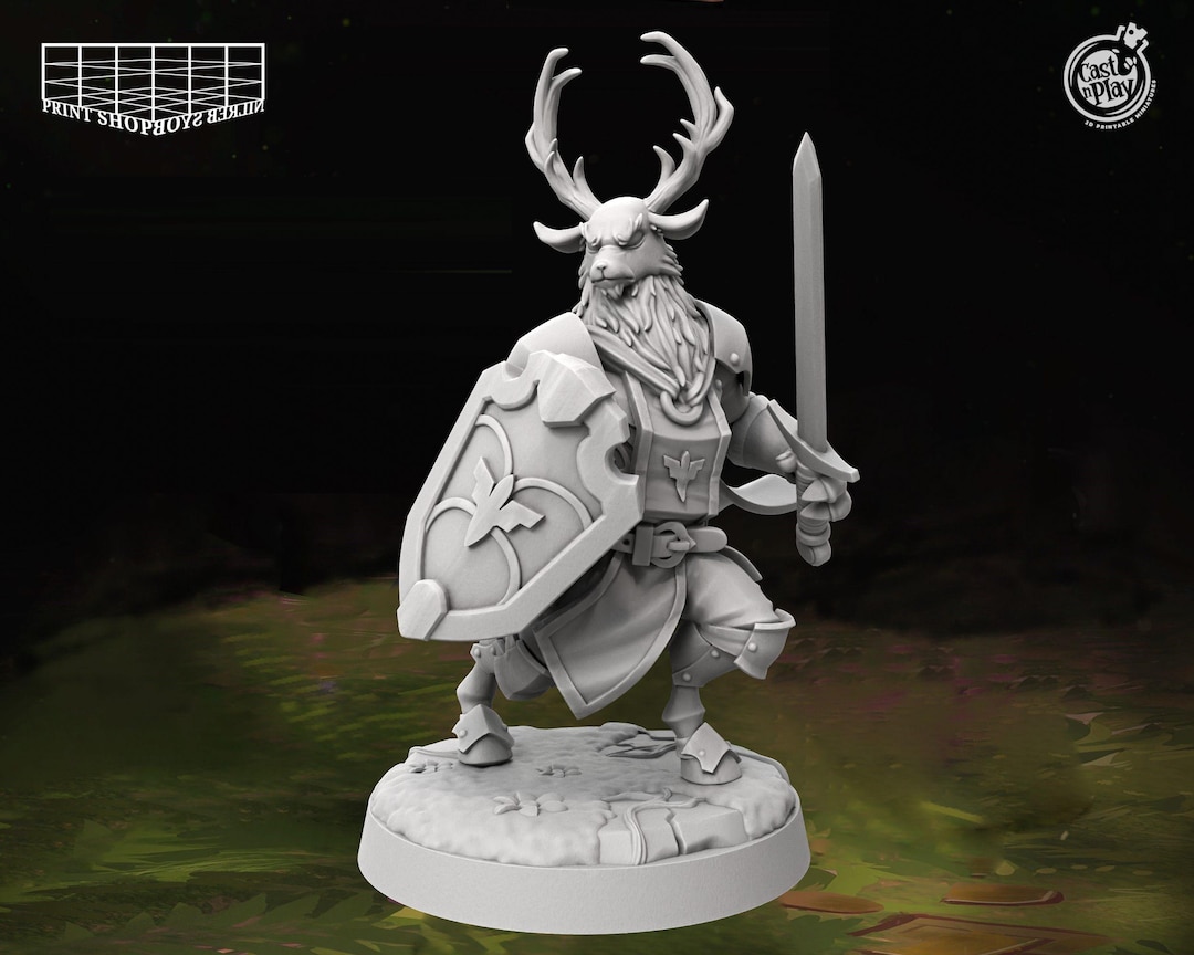 Reindeer Folk Paladin Miniature | Cervan Guardian Figure | for D&D 5e ...
