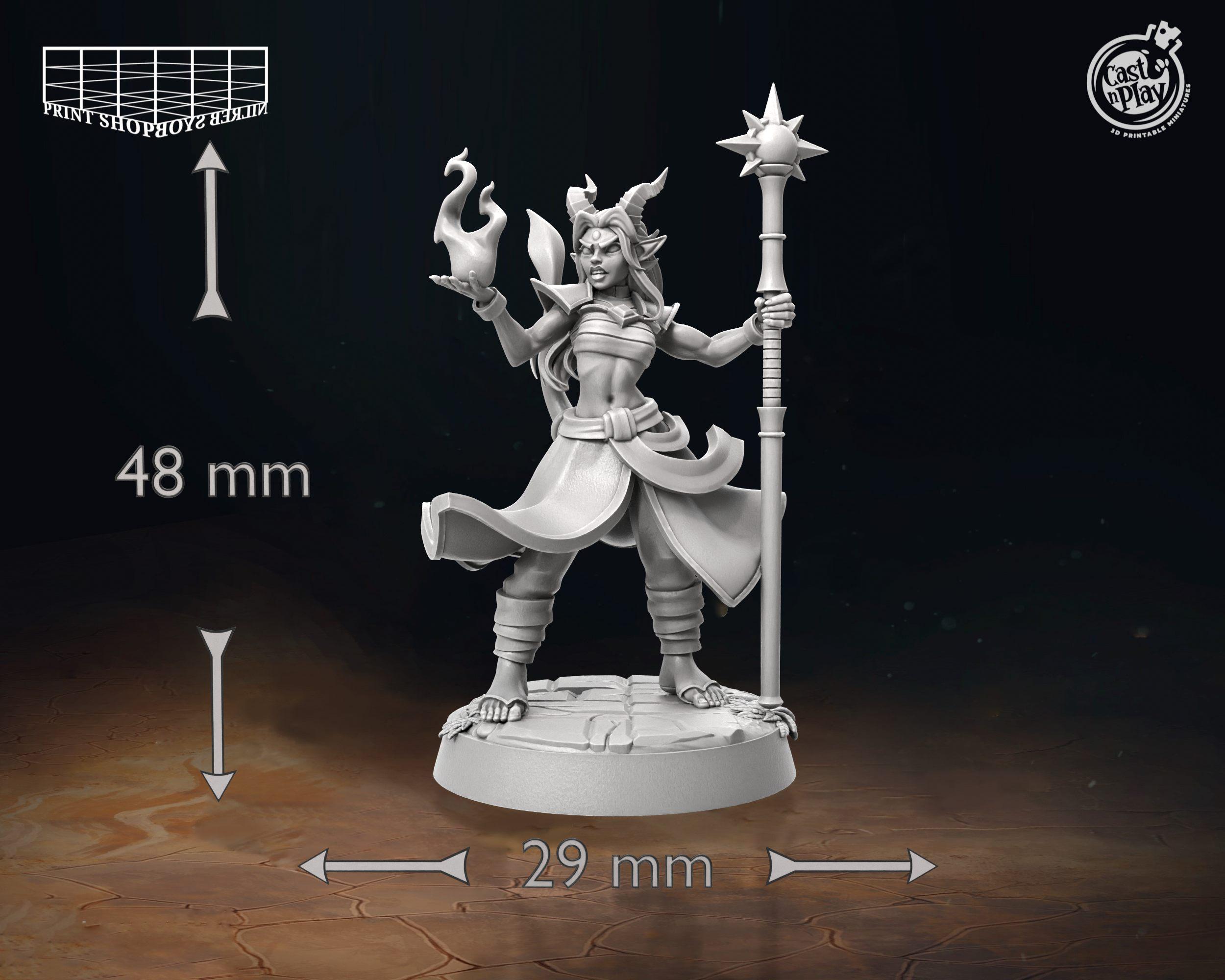 Tiefling Sorceress Miniature Set | Female Demonic Warlock Figure Pack ...