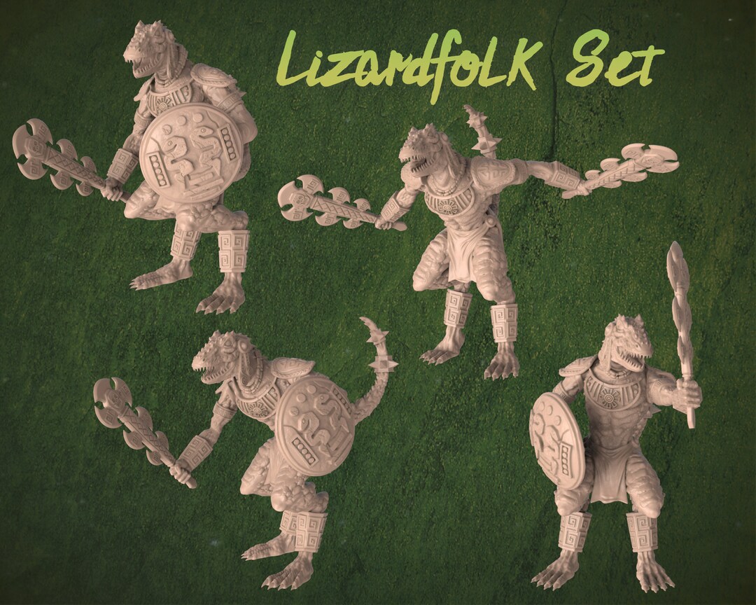 Lizardman Warrior Miniature Set Lizardfolk Fighter Miniature Pack for D ...