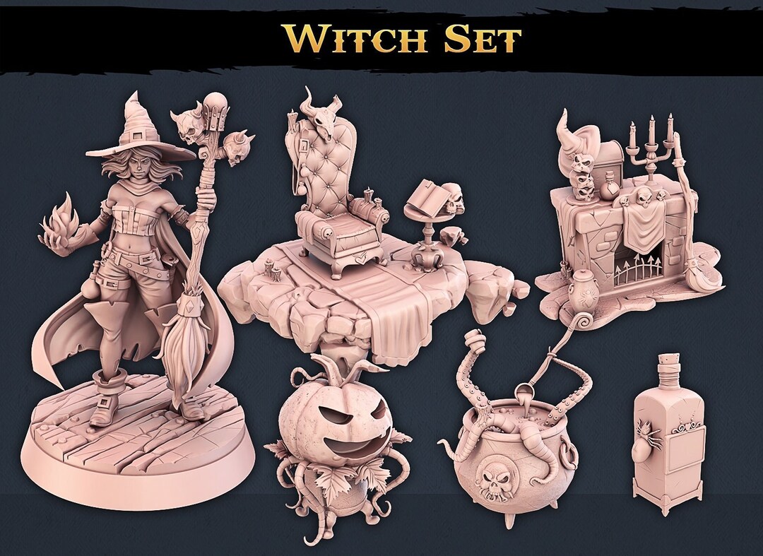 Witch Miniature Set | for D&D, Pathfinder and Other Rpg's | 32mm | STL ...