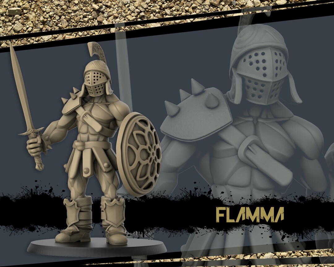 3D Printed Dungeons and Dragons Figure, Gladiator Fighter Sword and ...