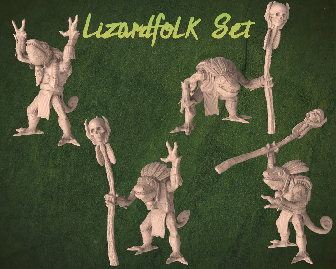 Lizardman Shaman Miniature Set | Lizardfolk Mage Miniature Pack | for D ...