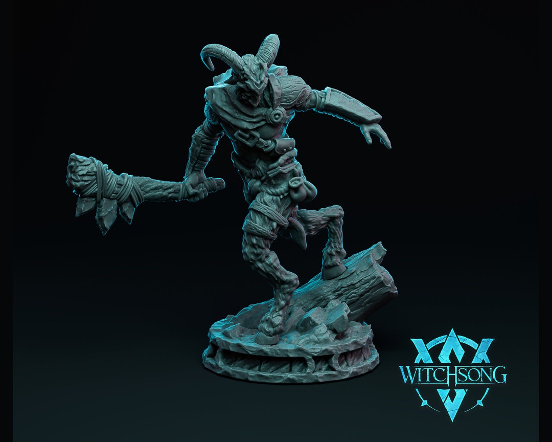 Faun Fighter With Club Miniature | Satyr Club Fighter | for D&D 5e ...