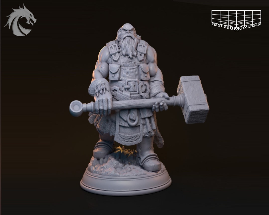Barbarian With Hammer Miniature Blacksmith Revyack Miniature for D&D 5e ...