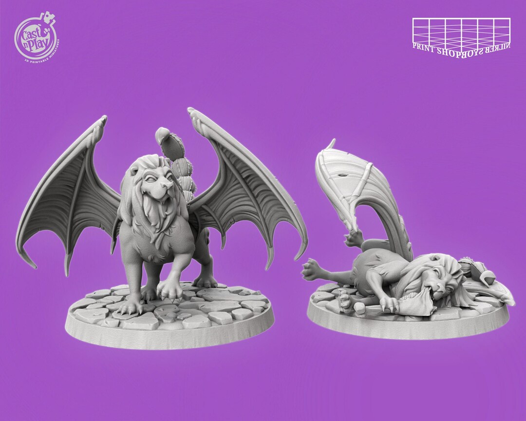 Running Manticore Miniature Set | Eating Winged Lion Figure Pack | 2 ...