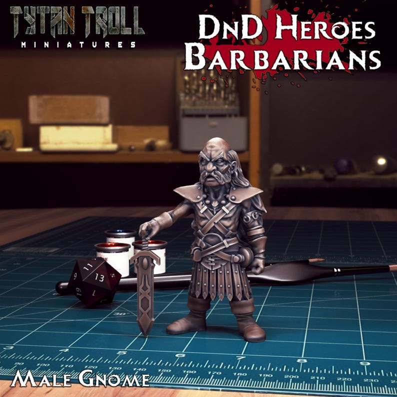 Gnomish Swordswoman Miniature | Heroic Female Gnome Barbarian Figure ...