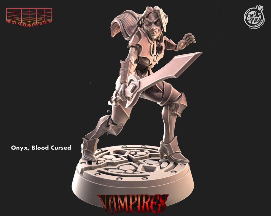 Warrior Vampire Miniature Female Midnight Valkyrie Onyx Figure for D&D ...