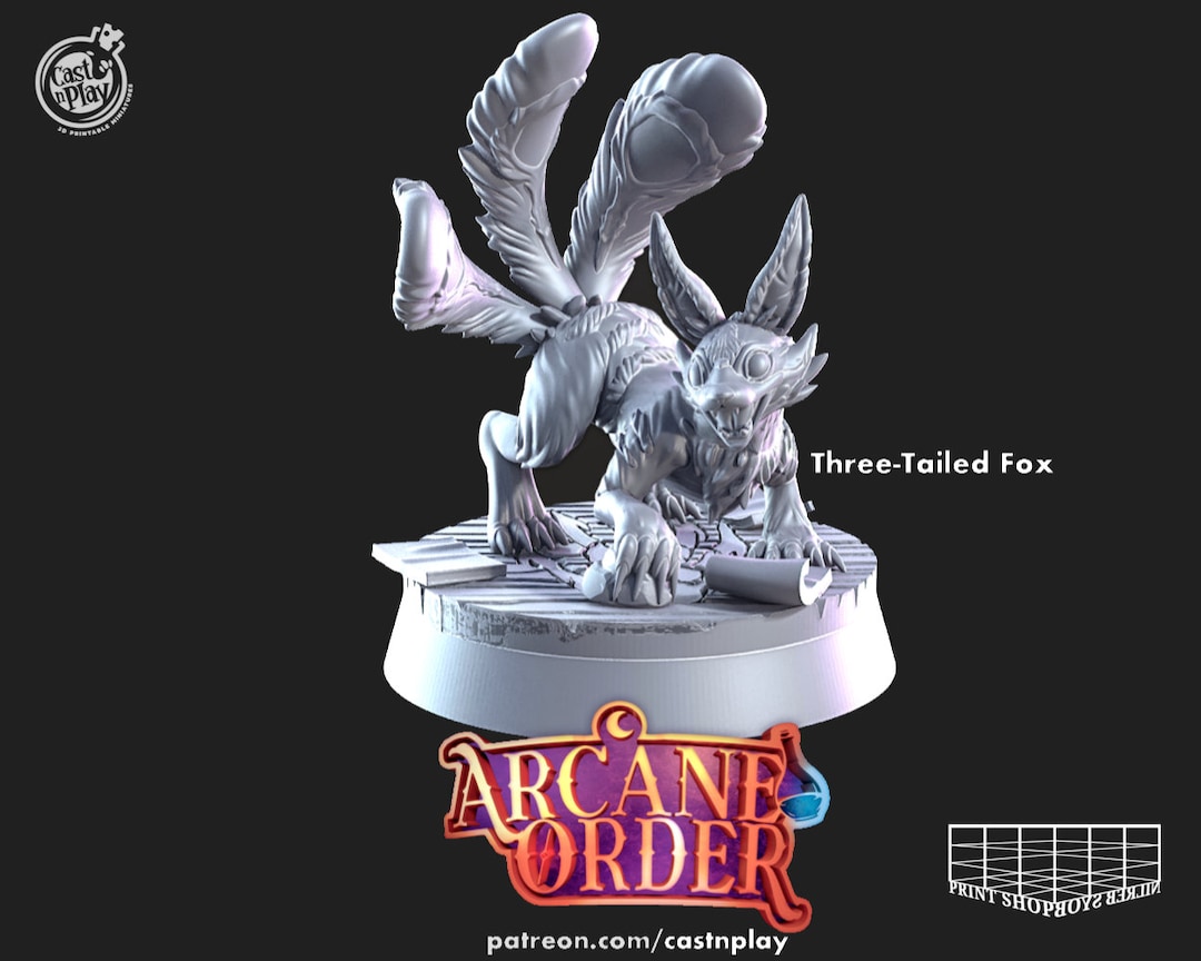 Fantasy Fox Miniature Arcane Three Tailed Fox Figure Companion Beasts ...
