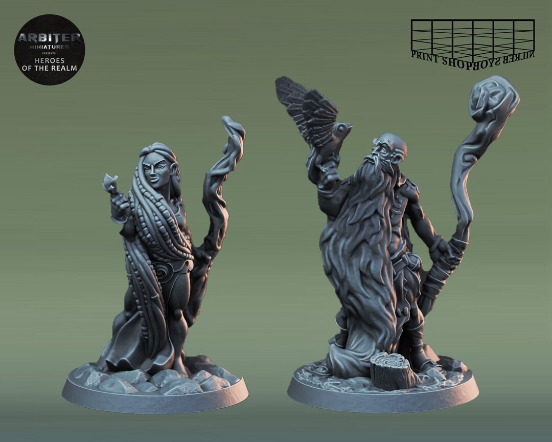 Druid Miniature Set | Female and Male Human Druid Figure Pack | Heroic ...