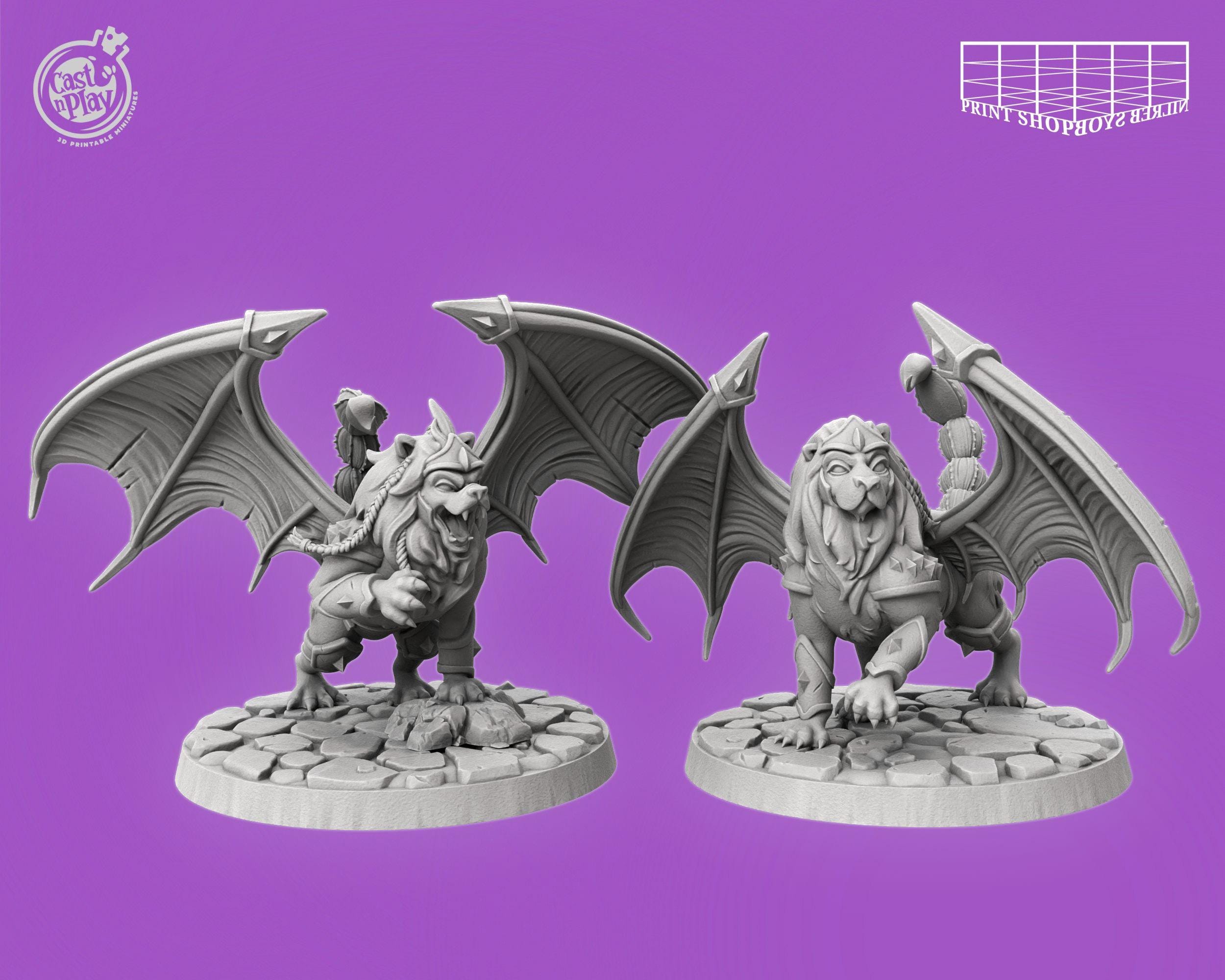Winged Lion Paladin Miniature Set | Armored Manticore Figure Pack ...