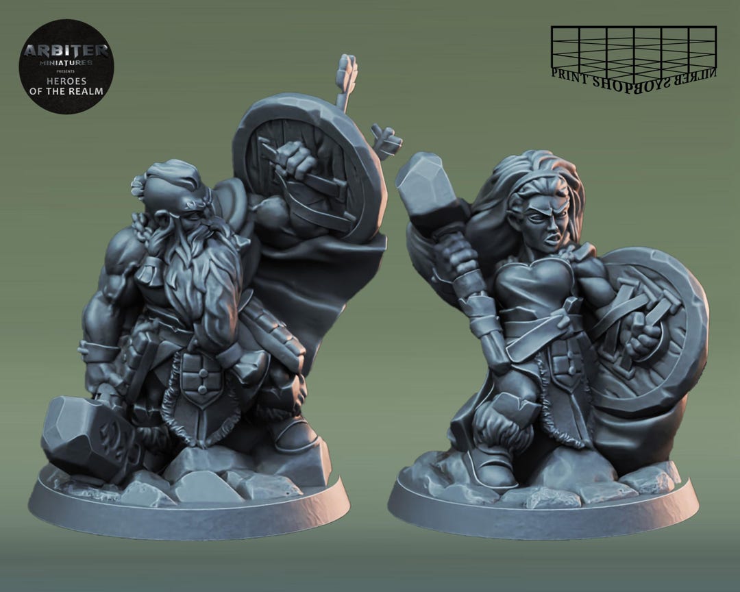 Dwarf Barbarian Miniature Set | Dwarven Fighter Figure Pack | Heroic ...