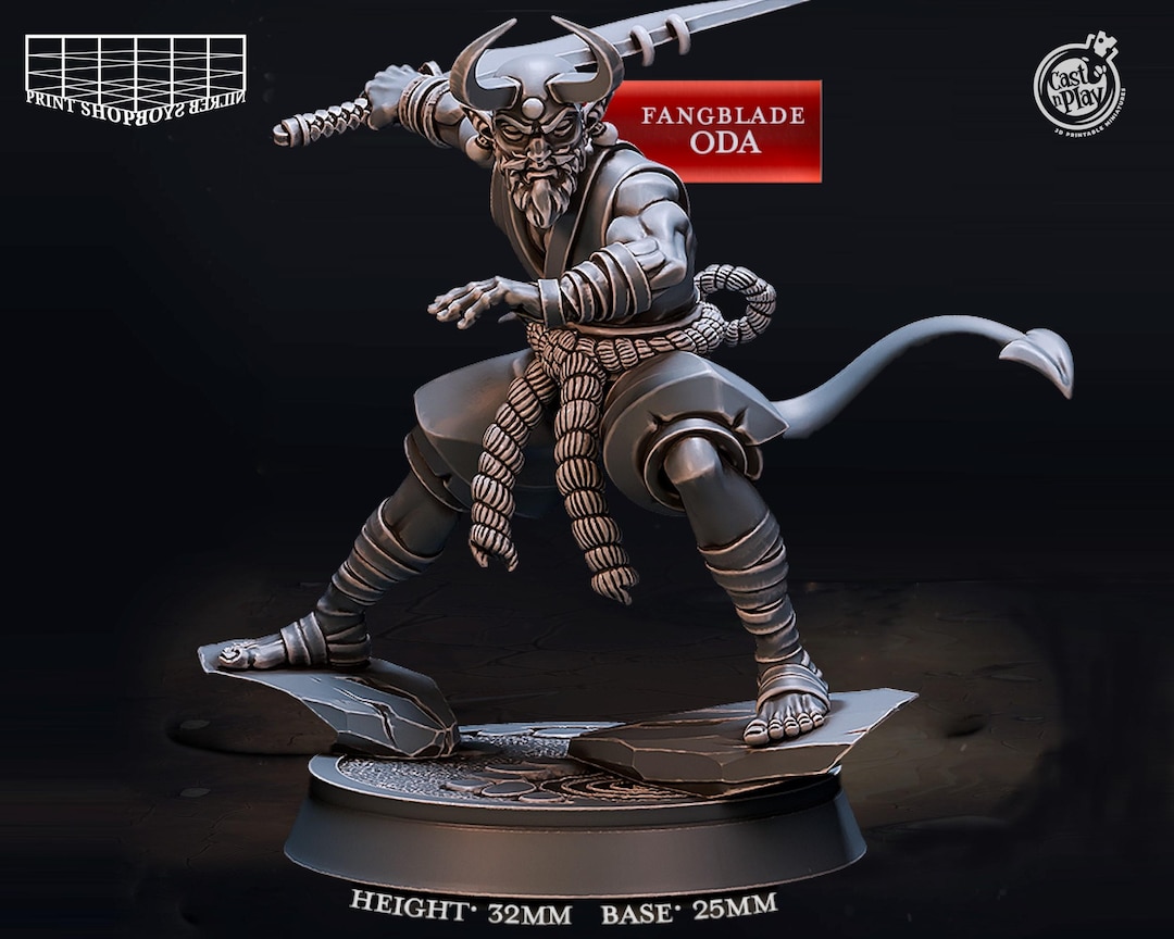 Tiefling Kensei Monk Miniature Demonic Sword Fighting Monk Figure Asian ...