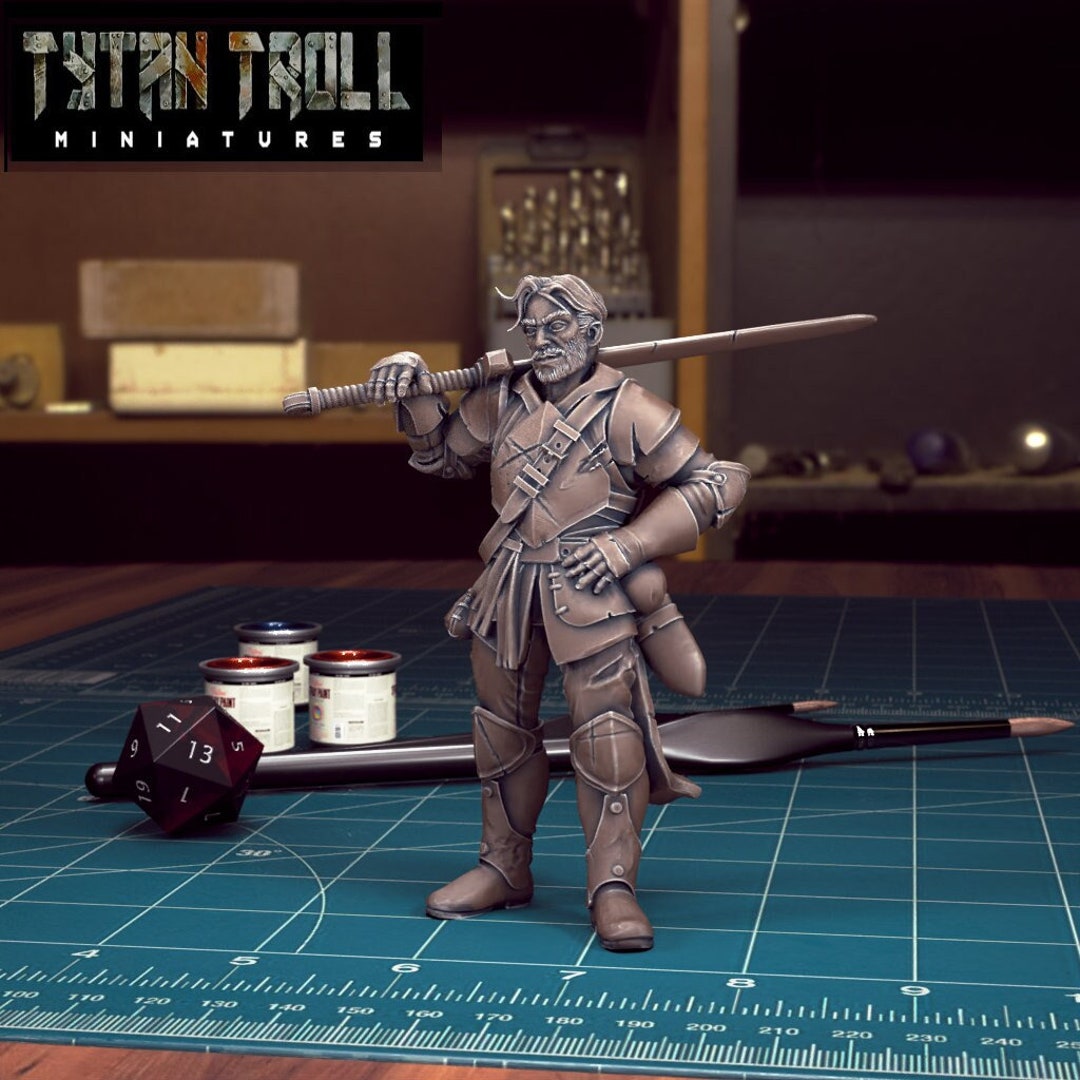 Human Fighter Miniature Human Veteran Fighter Miniature for D&D 5e ...