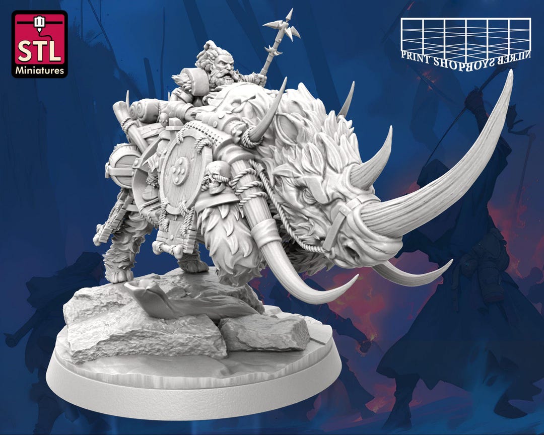 Rushing Dwarf Miniature | Woolly Rhino With Dwarf Rider Figure | Frost ...