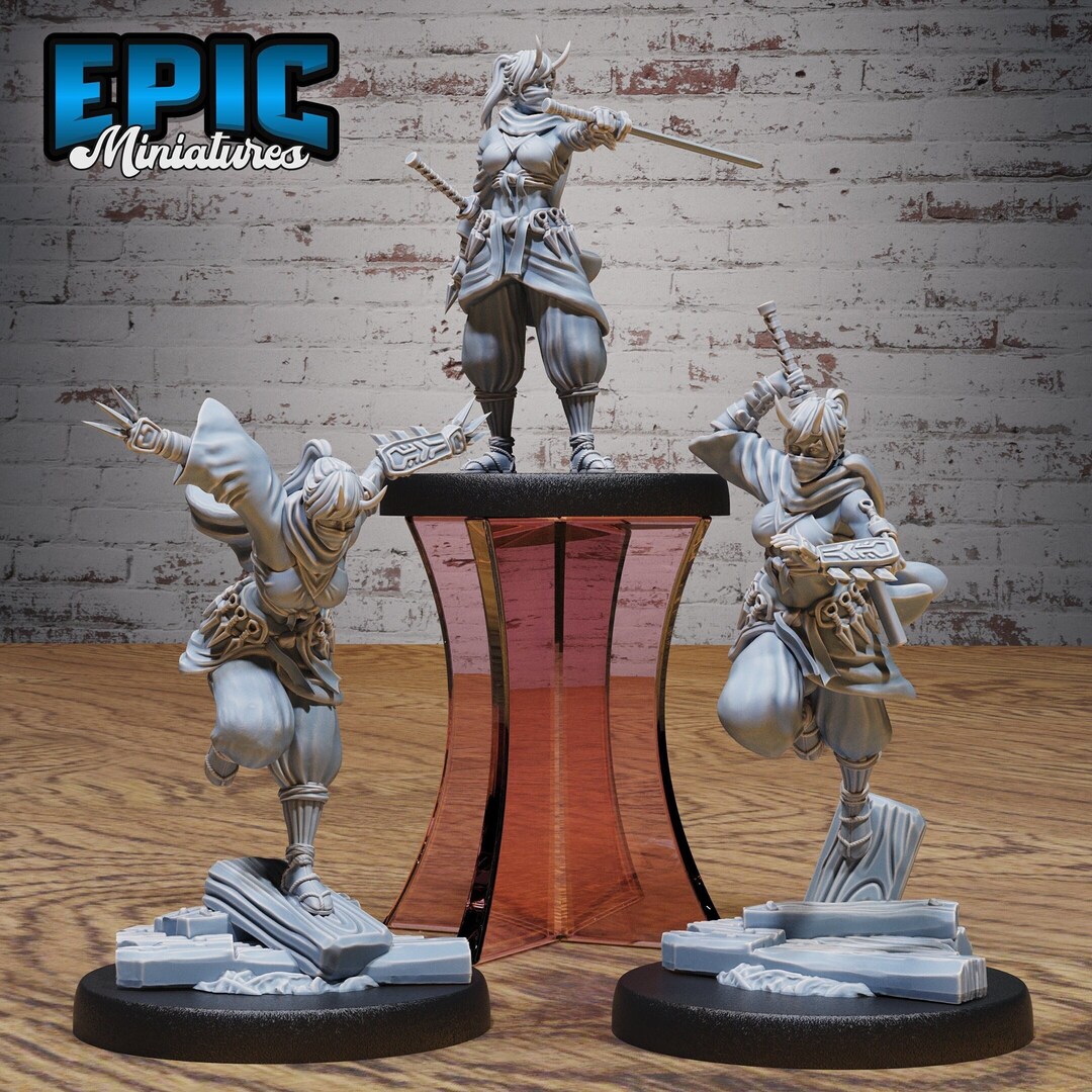 Oni Rogue Miniature Set Female Dark Kunoichi Fighter Pack for D&D 5e ...