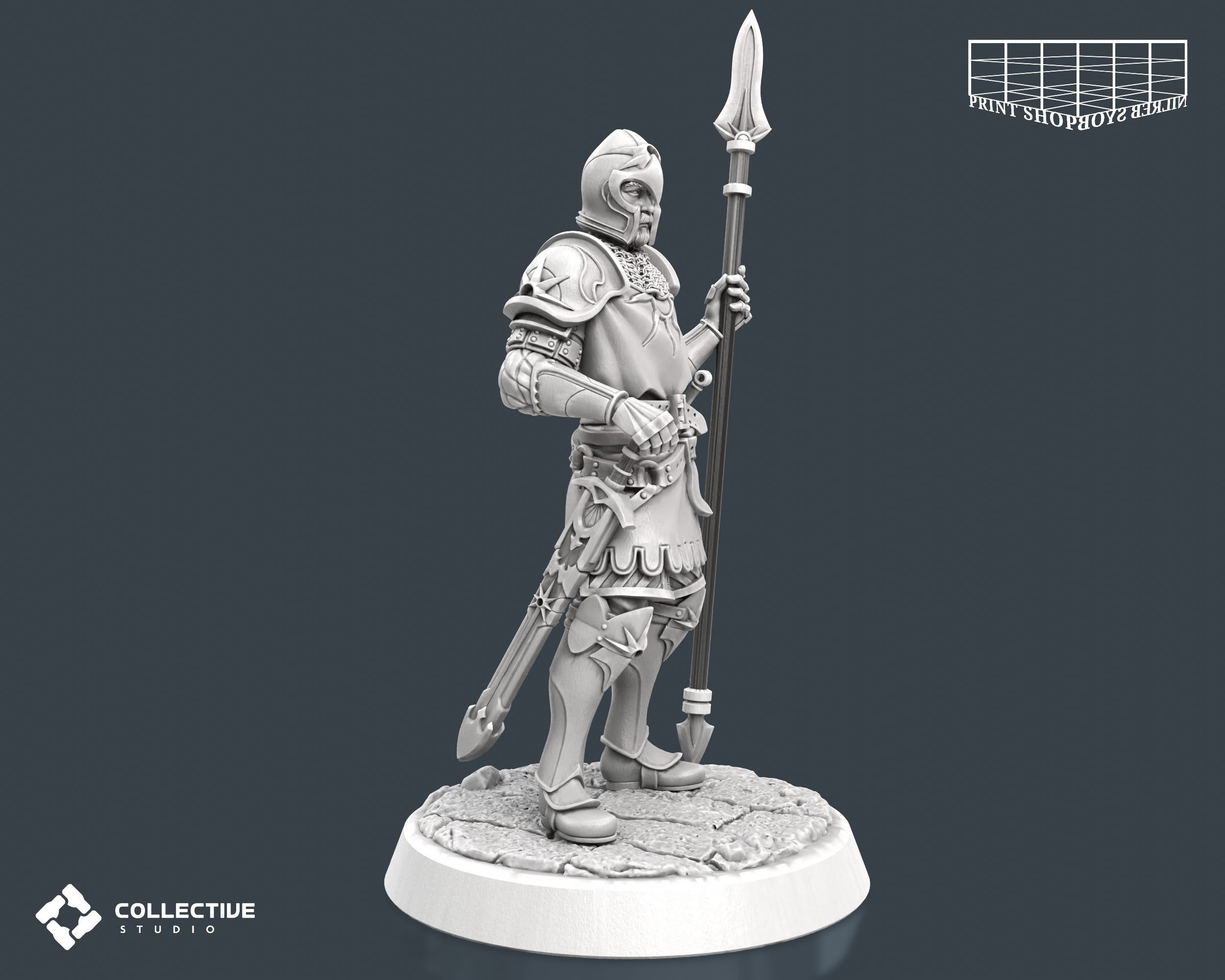 City Security Guard Miniature | Spear Guard Helmet Figure | Townsfolk ...